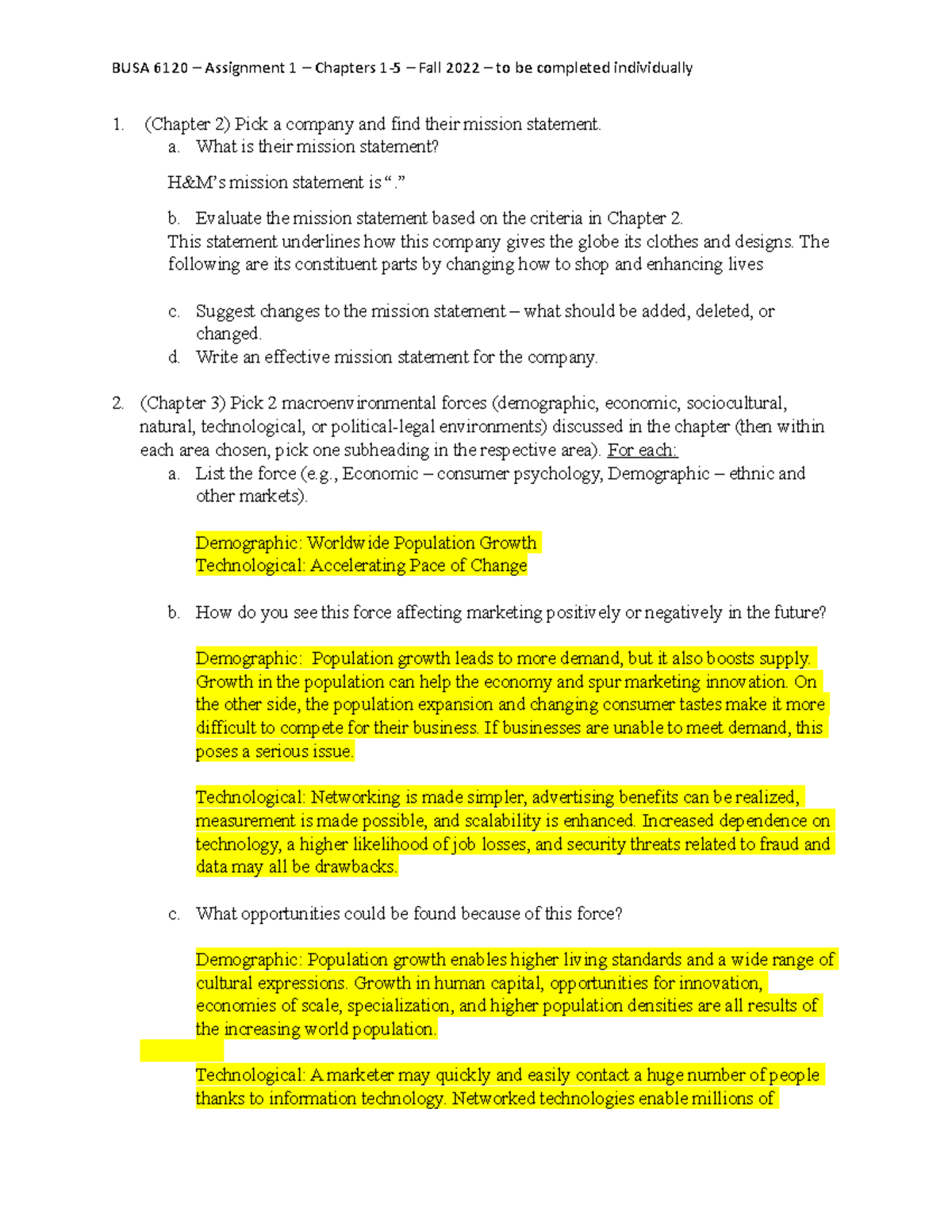 BUSA 6120 Assignment 1 - Fall 2022 - Ch 1-5-4 - (Chapter 2) Pick a ...
