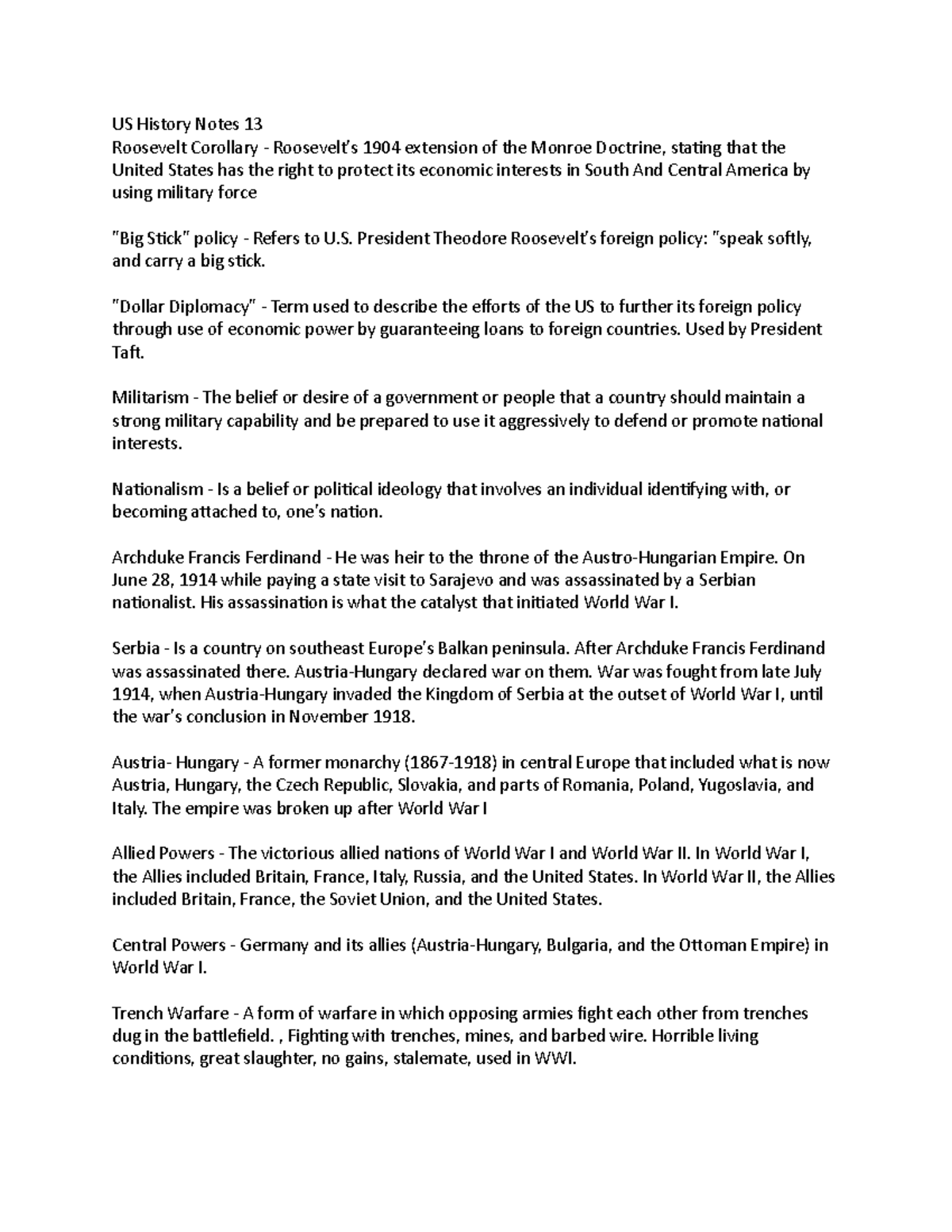 US History Notes 13 - President Theodore Roosevelt's foreign policy ...