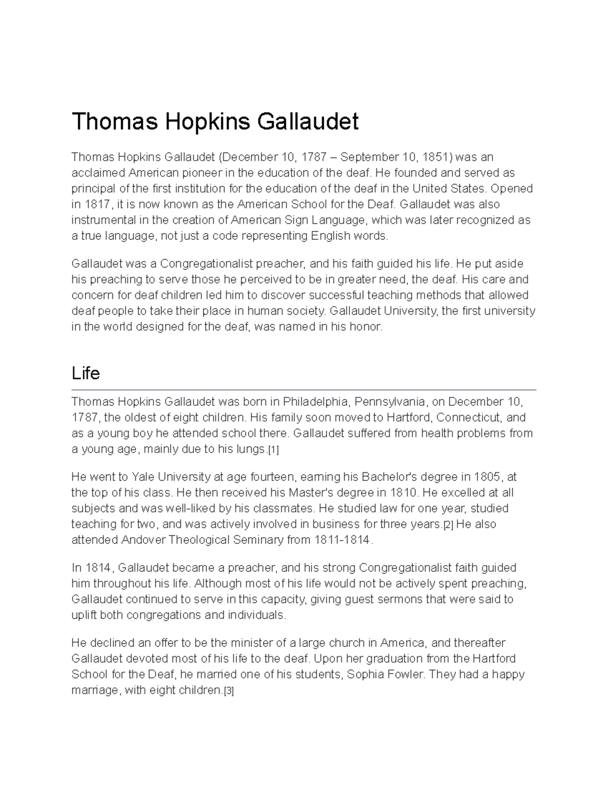 Thomas Hopkins Gallaudet - Thomas Hopkins Gallaudet Thomas Hopkins ...