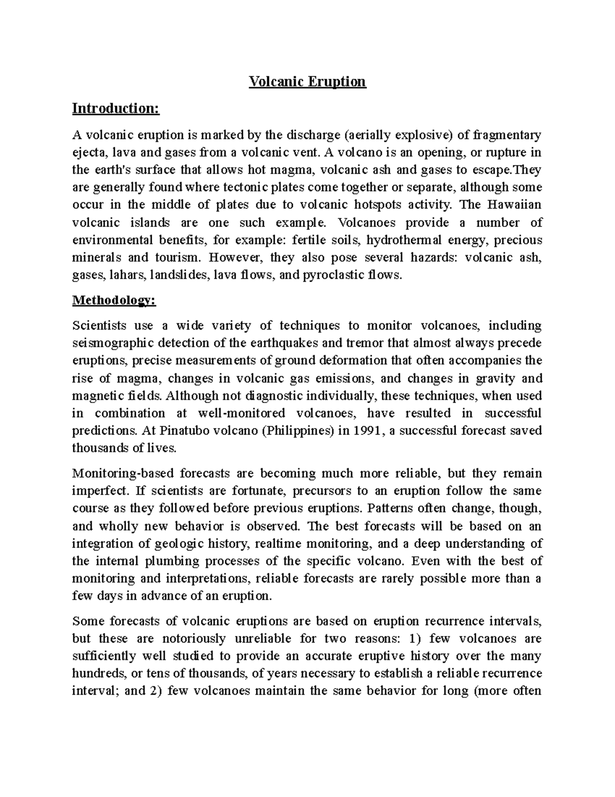 Volcanic Eruption report - Volcanic Eruption Introduction: A volcanic ...