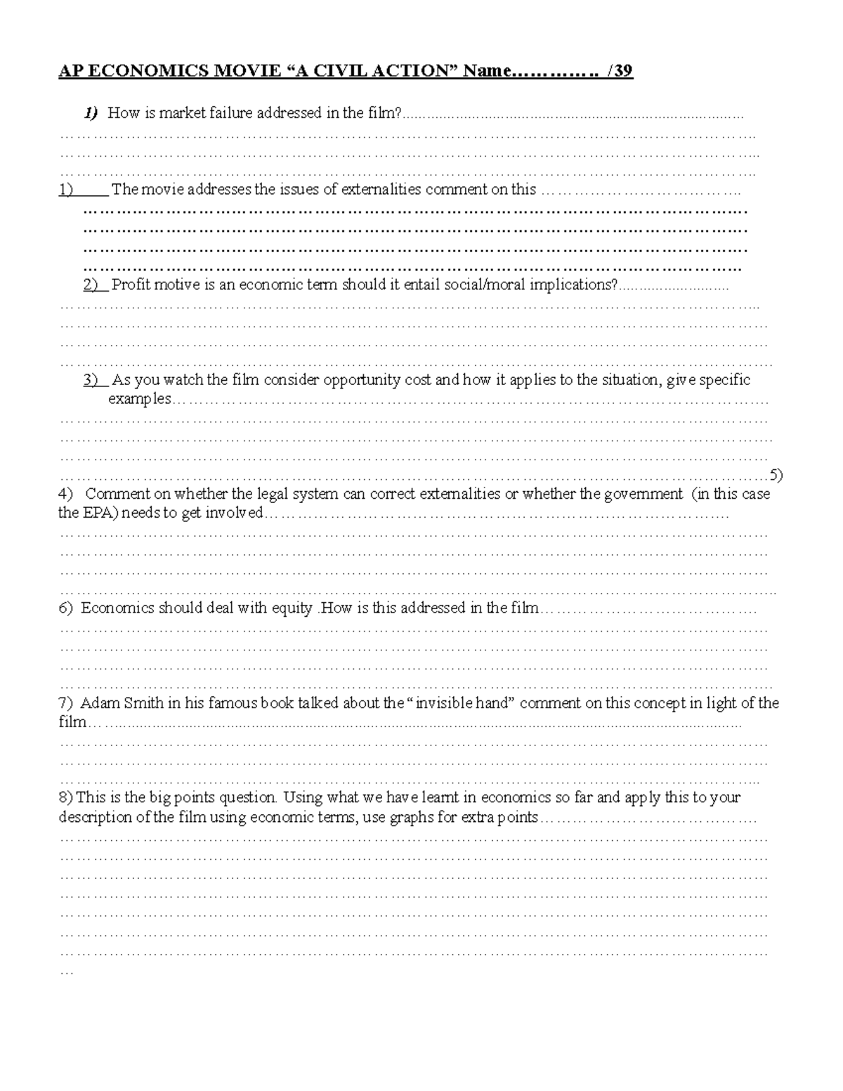 AP ECO Movie Q'S Civil Action - AP ECONOMICS MOVIE “A CIVIL ACTION ...