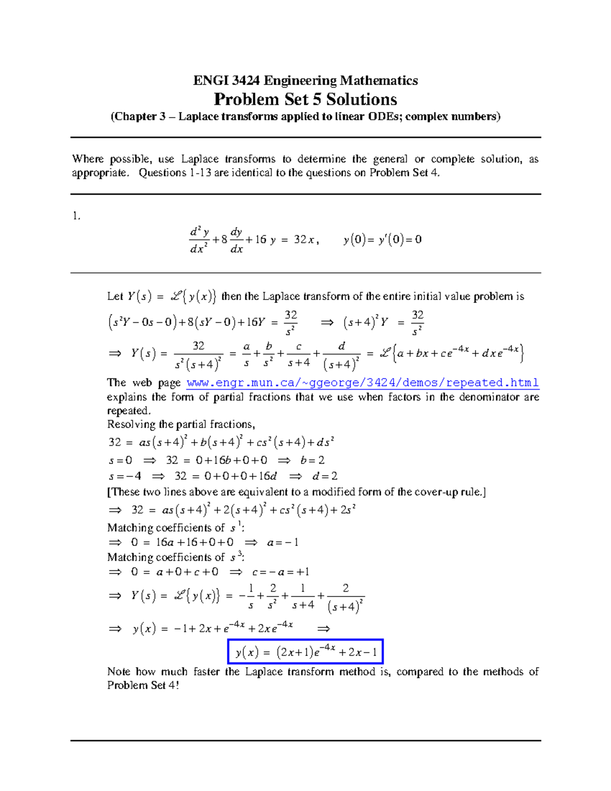 PS5S - ENGI 3424 Engineering Mathematics Problem Set 5 Solutions ...