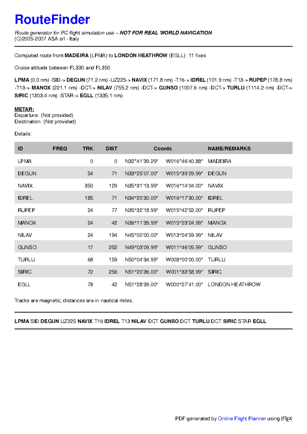 LPMA-EGLL - Wow Wow - RouteFinder Route generator for PC flight ...