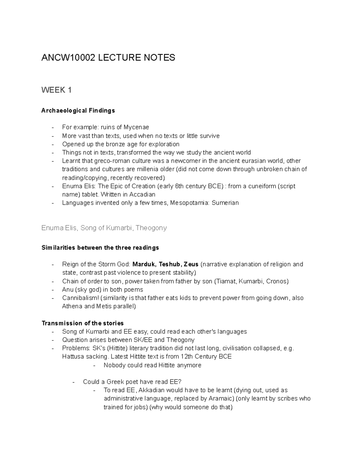 ANCW10002 - lecture notes - ANCW10002 LECTURE NOTES WEEK 1 ...