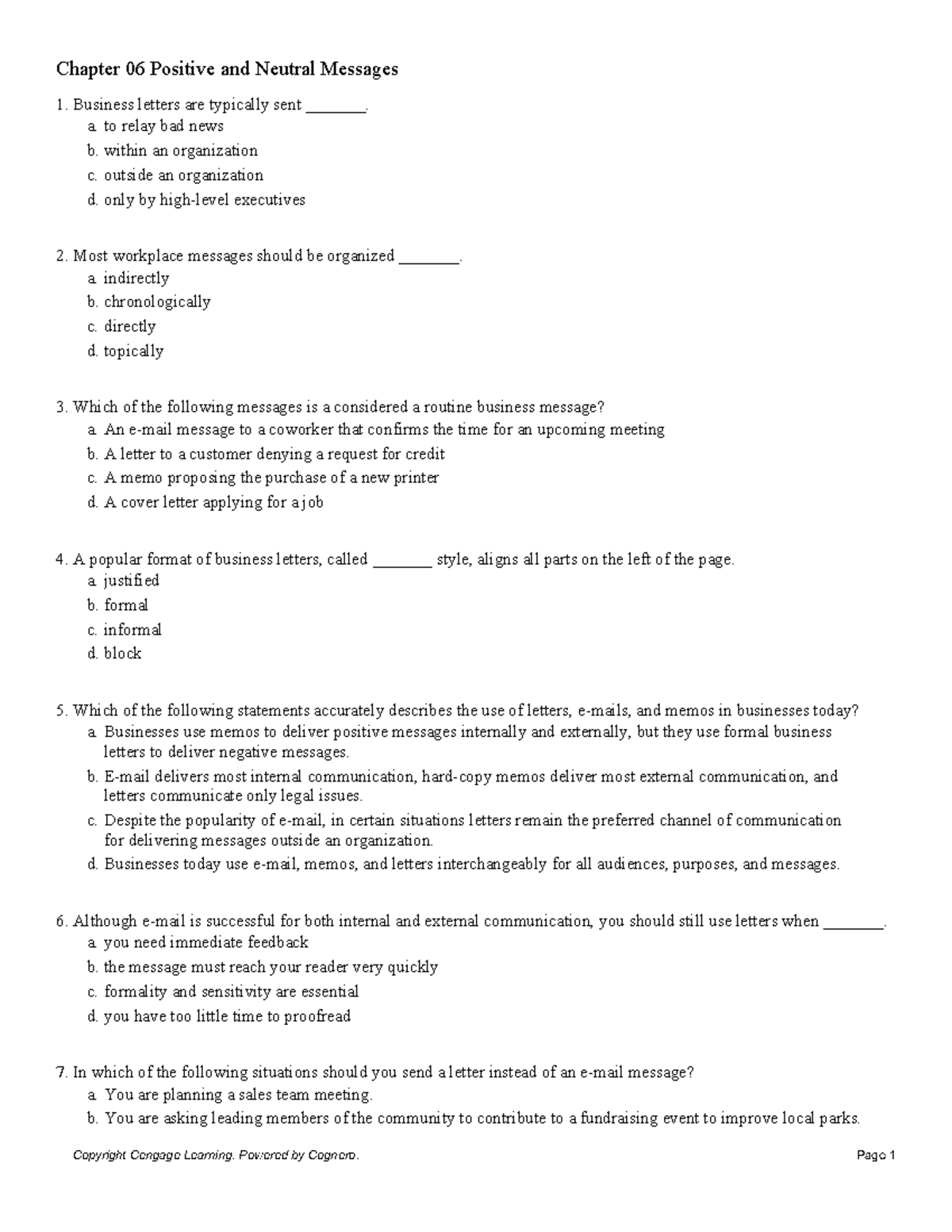 Chapter 6 MC questions - Chapter 06 Positive and Neutral Messages 1 ...