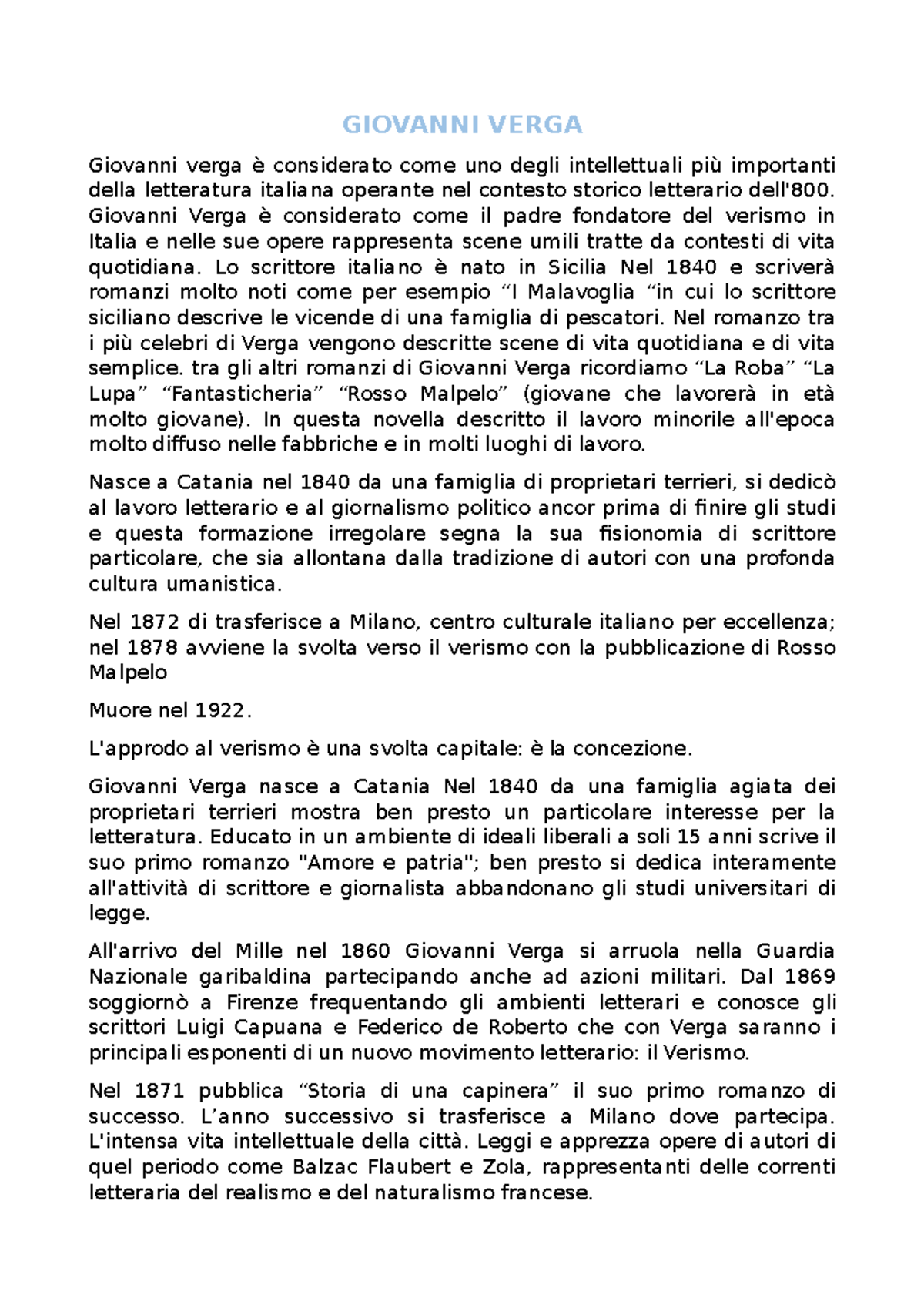 Giovanni Verga - Riassunto della vita, opere e stile dell'autore con analisi dei principali ...