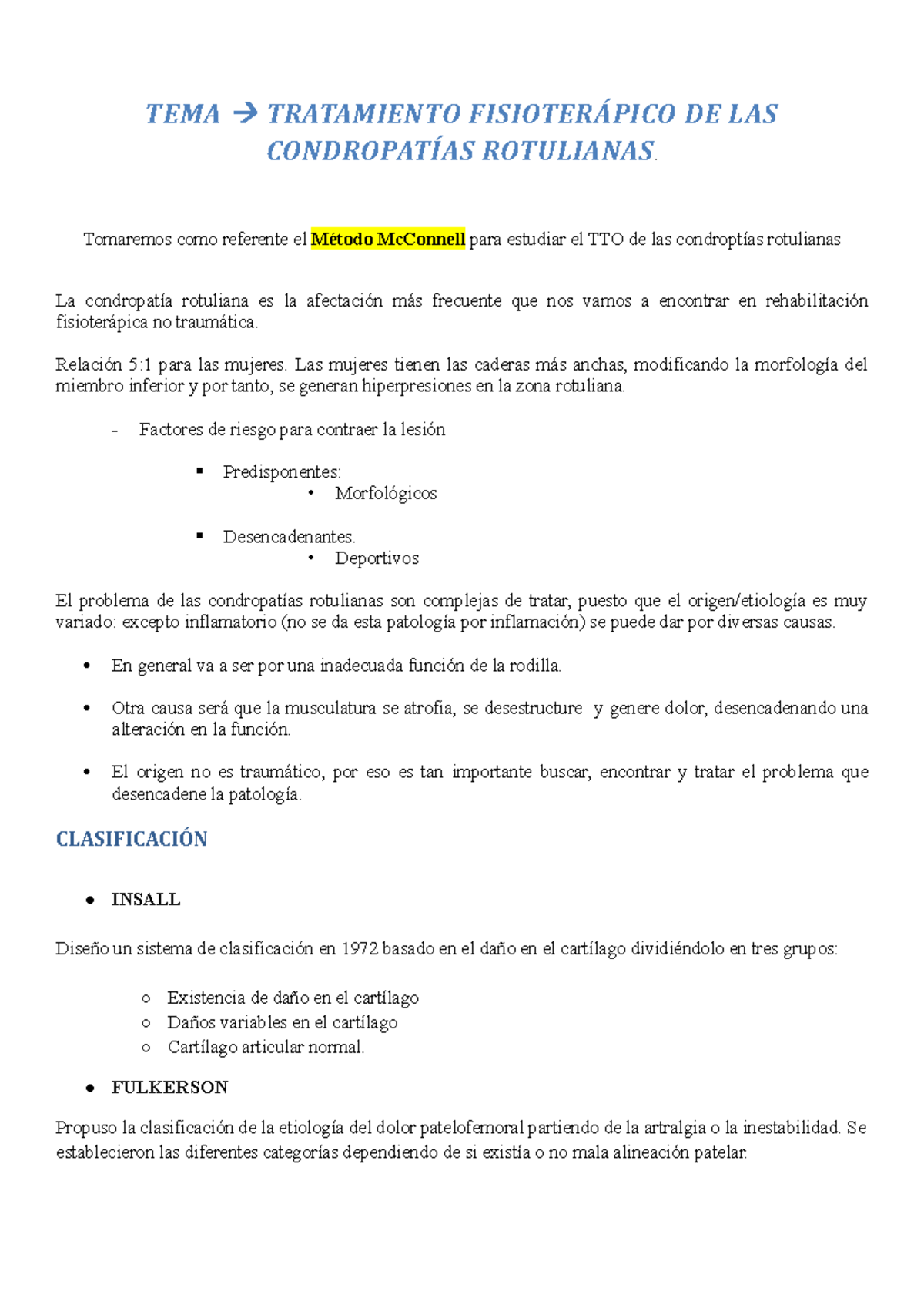 Tema 4 Condropatias Rotulianas - TEMA TRATAMIENTO FISIOTERÁPICO DE LAS ...