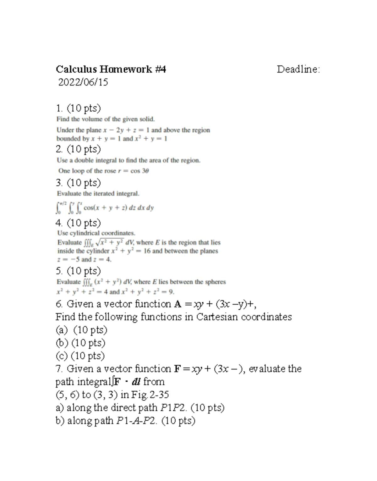 Calculus HW4 - Non - Calculus Homework #4 Deadline: 2022/06/ (10 pts ...