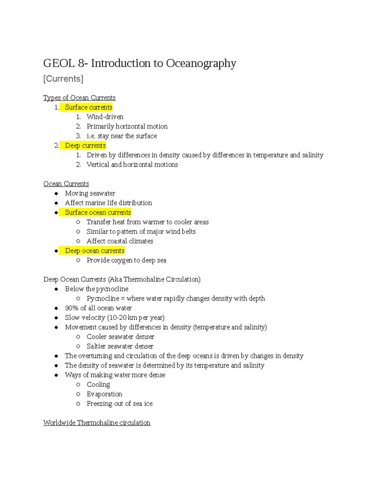 2020 Intro To Oceanography Currents Lecture Notes Week10 Geol 8 Introduction To Oceanography