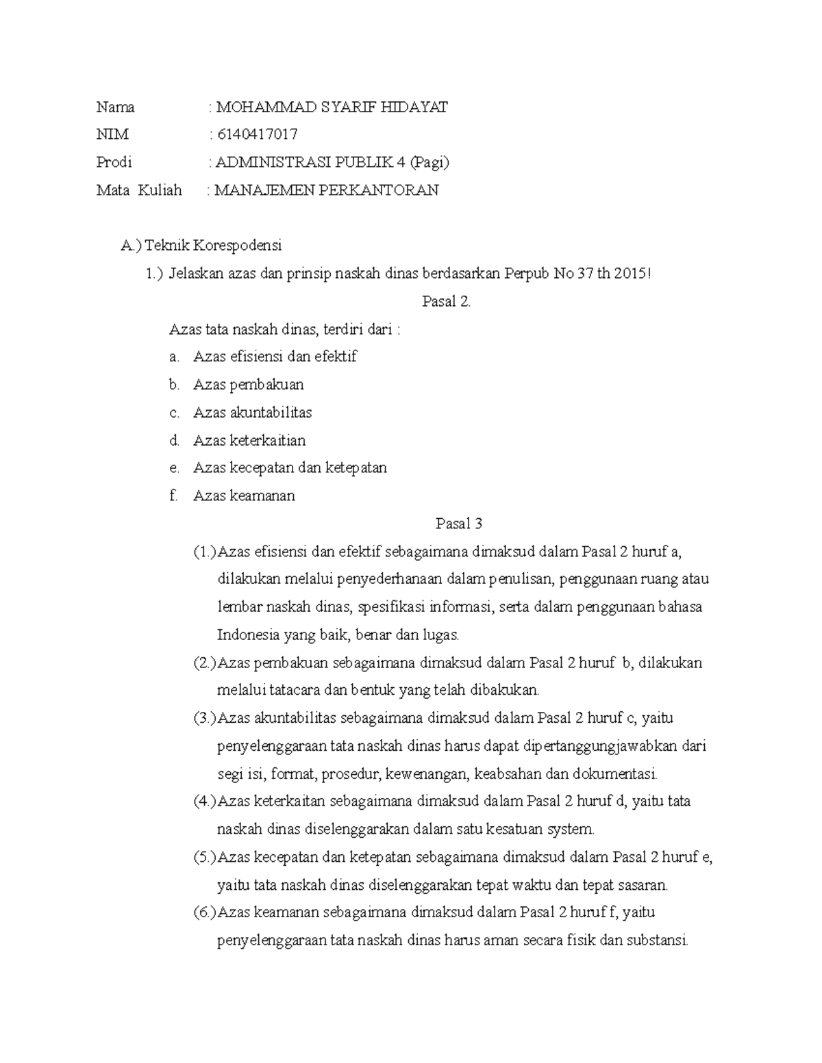 Manajemen Perkantoran syarif - Nama : MOHAMMAD SYARIF HIDAYAT NIM ...