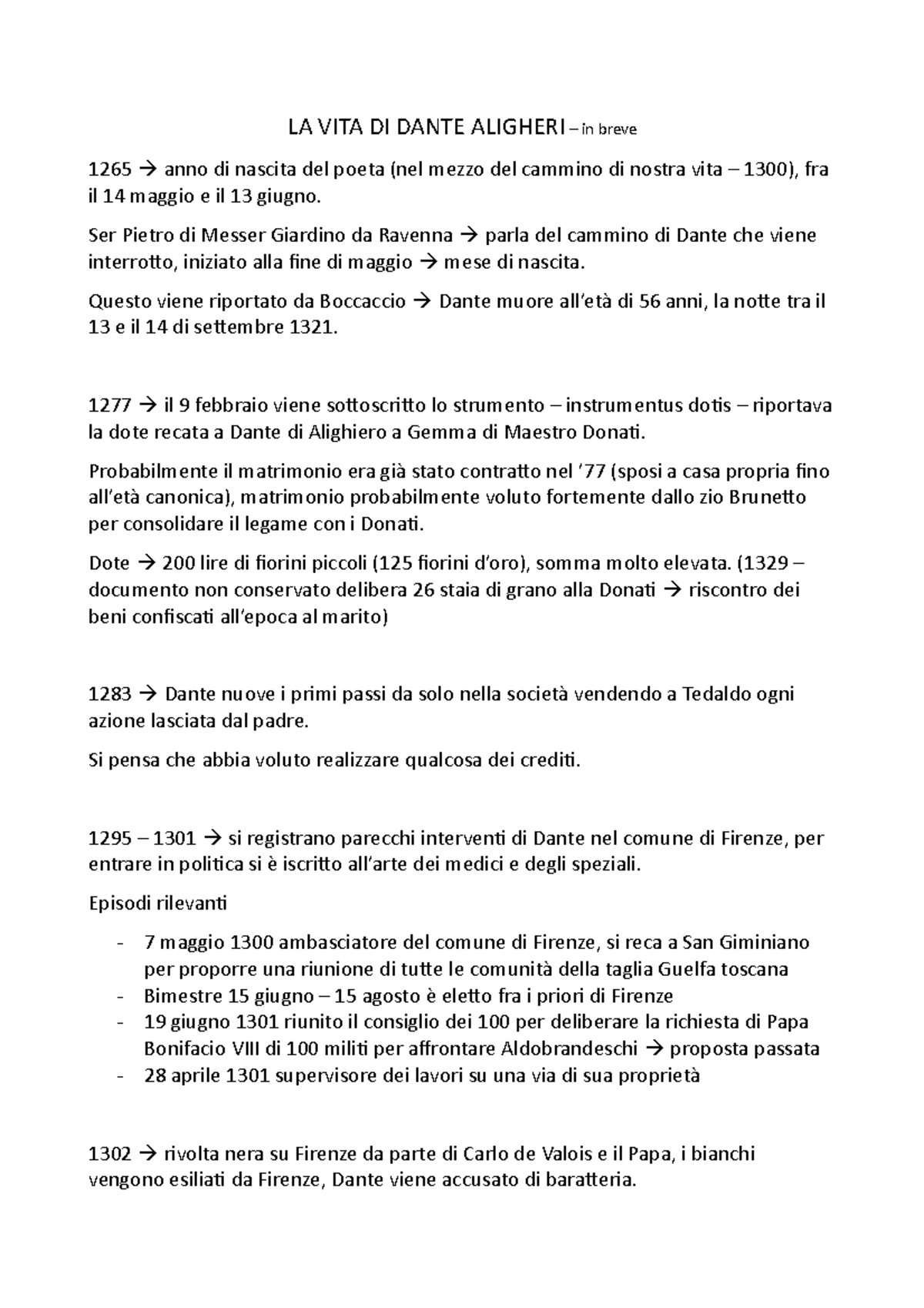 LA VITA DI Dante Aligheri - LA VITA DI DANTE ALIGHERI – in breve 1265 ...