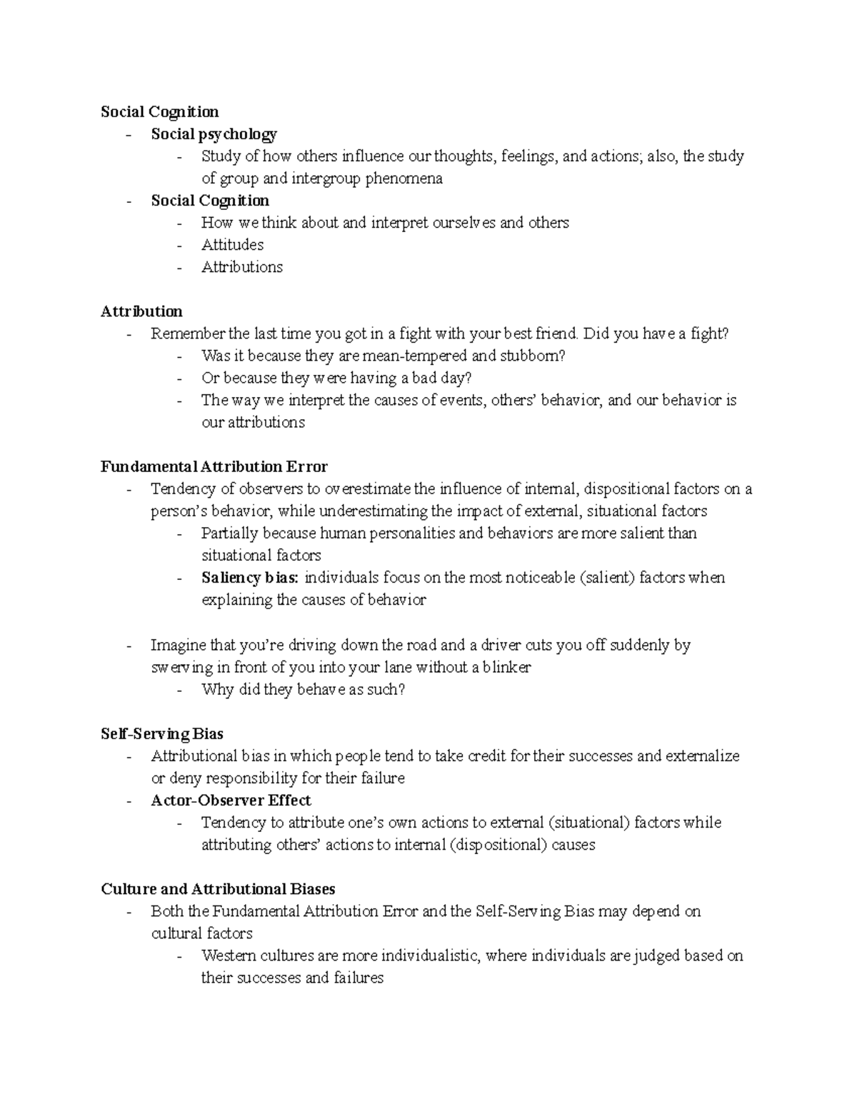 Social Psychology Notes - Social Cognition Social psychology Study of ...