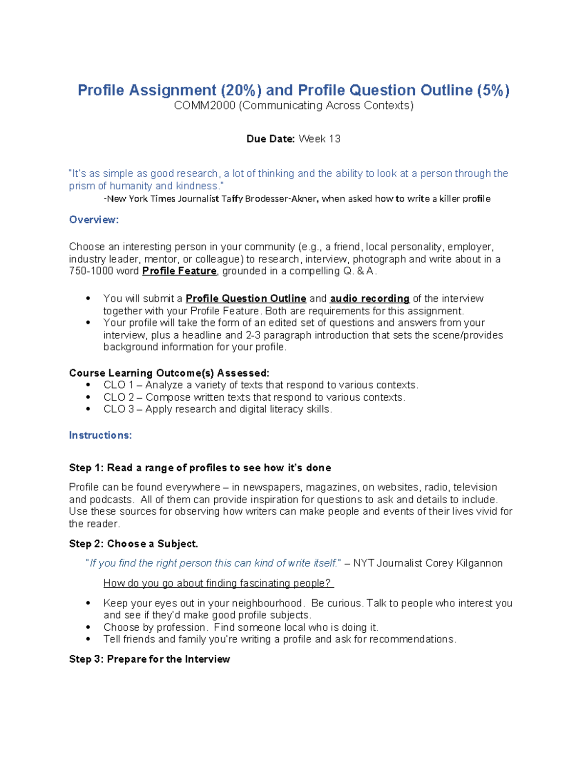 Profile Assignment Instructions V3 - Profile Assignment (20%) and ...