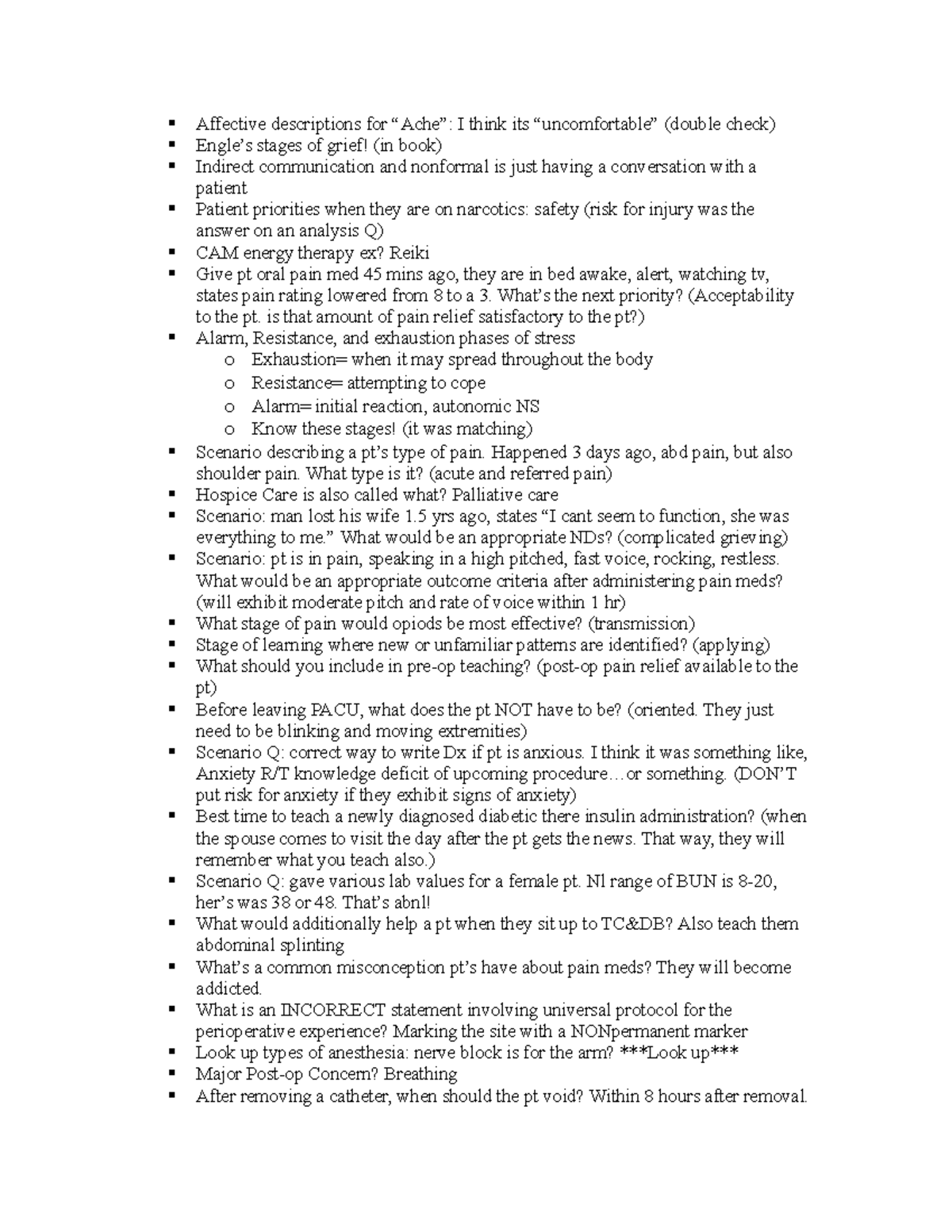 208 Exam 3 Test Questions - Affective descriptions for “Ache”: I think ...