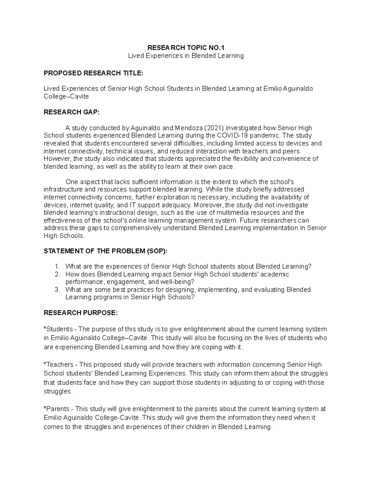 Title- Matrix - Sighhh - RESEARCH TOPIC NO. Lived Experiences in ...