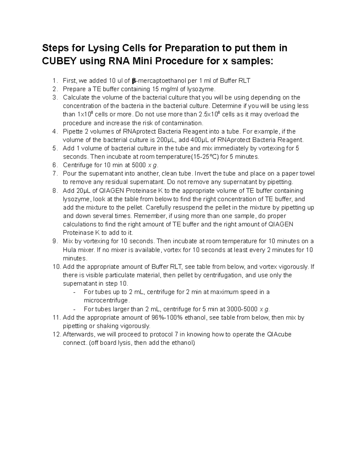 Protocol for RNA protect purity extraction protocol #4 - BIOL 3111 ...