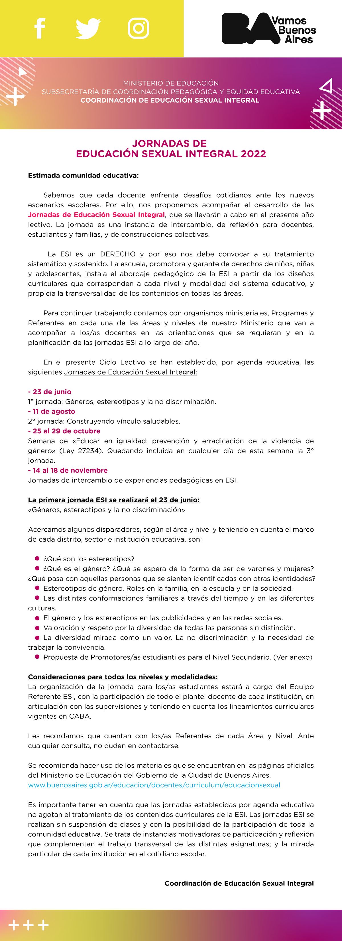 Jornadas ESI 2022- 1ra Jornada 23.6.22 - MINISTERIO DE EDUCACIÓN SUBSECRETARÍA DE COORDINACIÓN ...