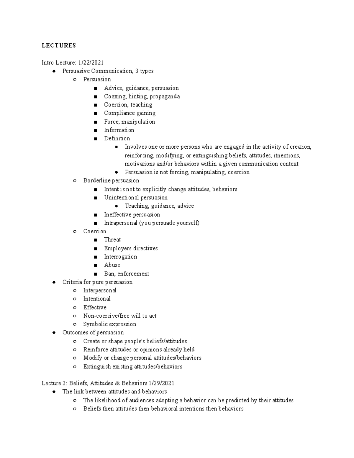 Contemporary Persuasion - Lecture Notes - LECTURES Intro Lecture: 1/22 ...