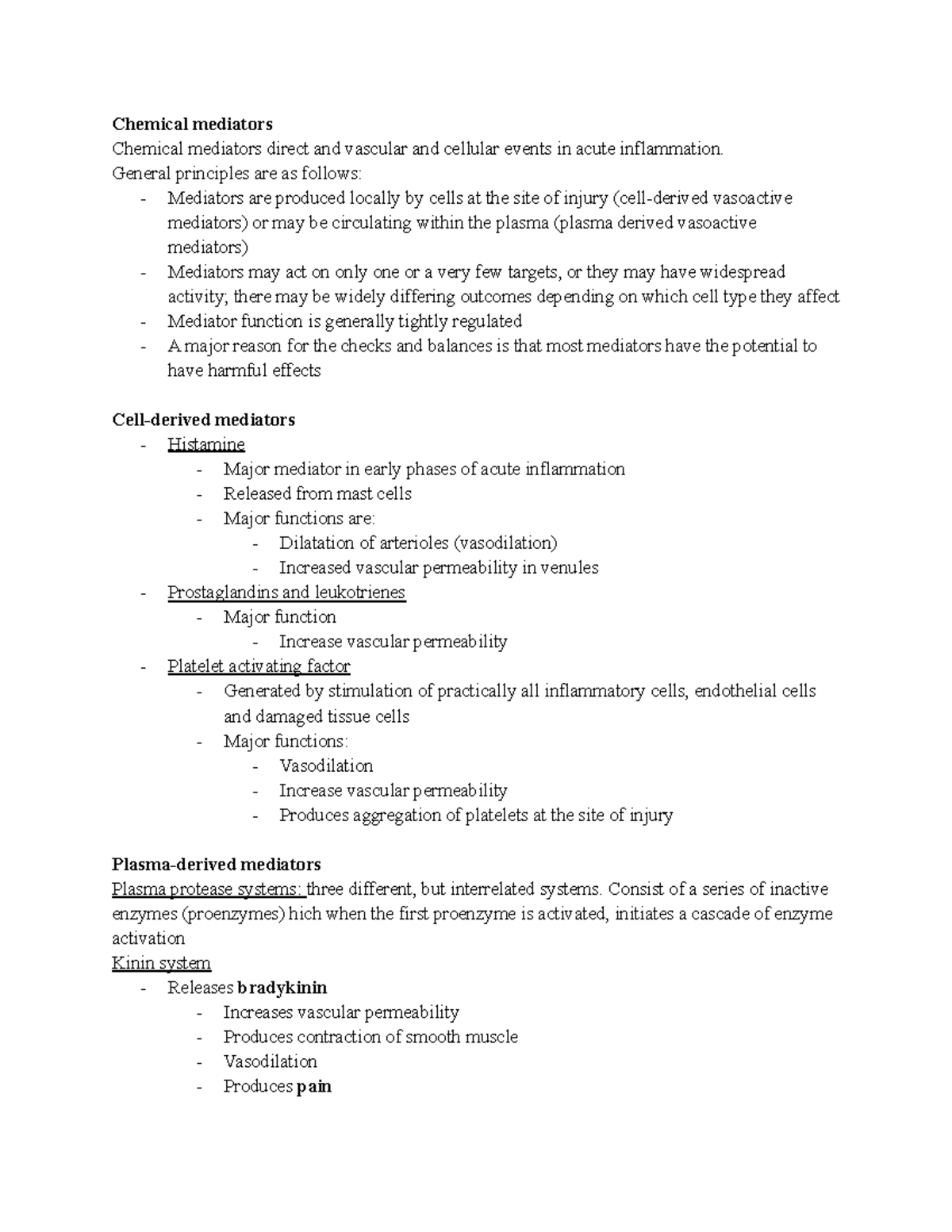 Chemical mediators, cell-derived mediators, plasma dervied mediators ...