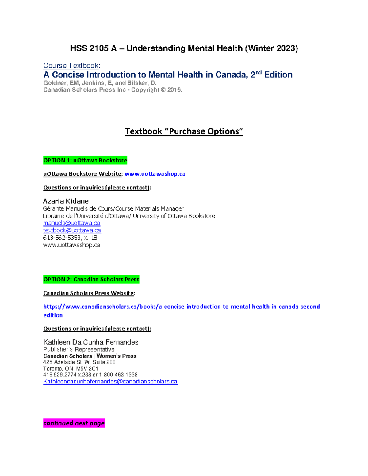 HSS 2105 A (Winter 2023) - Textbook (Options and FAQs) - HSS 2105 A ...