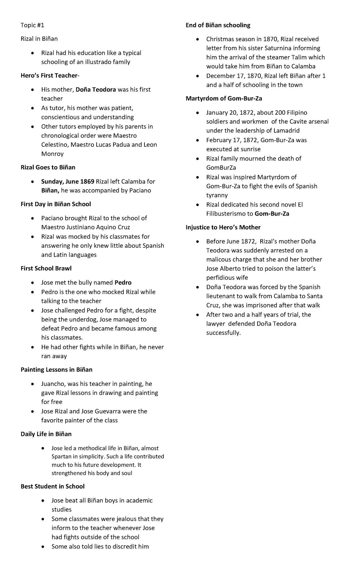 Summary of Rizal in Binan - Topic # Rizal in Biñan Rizal had his ...