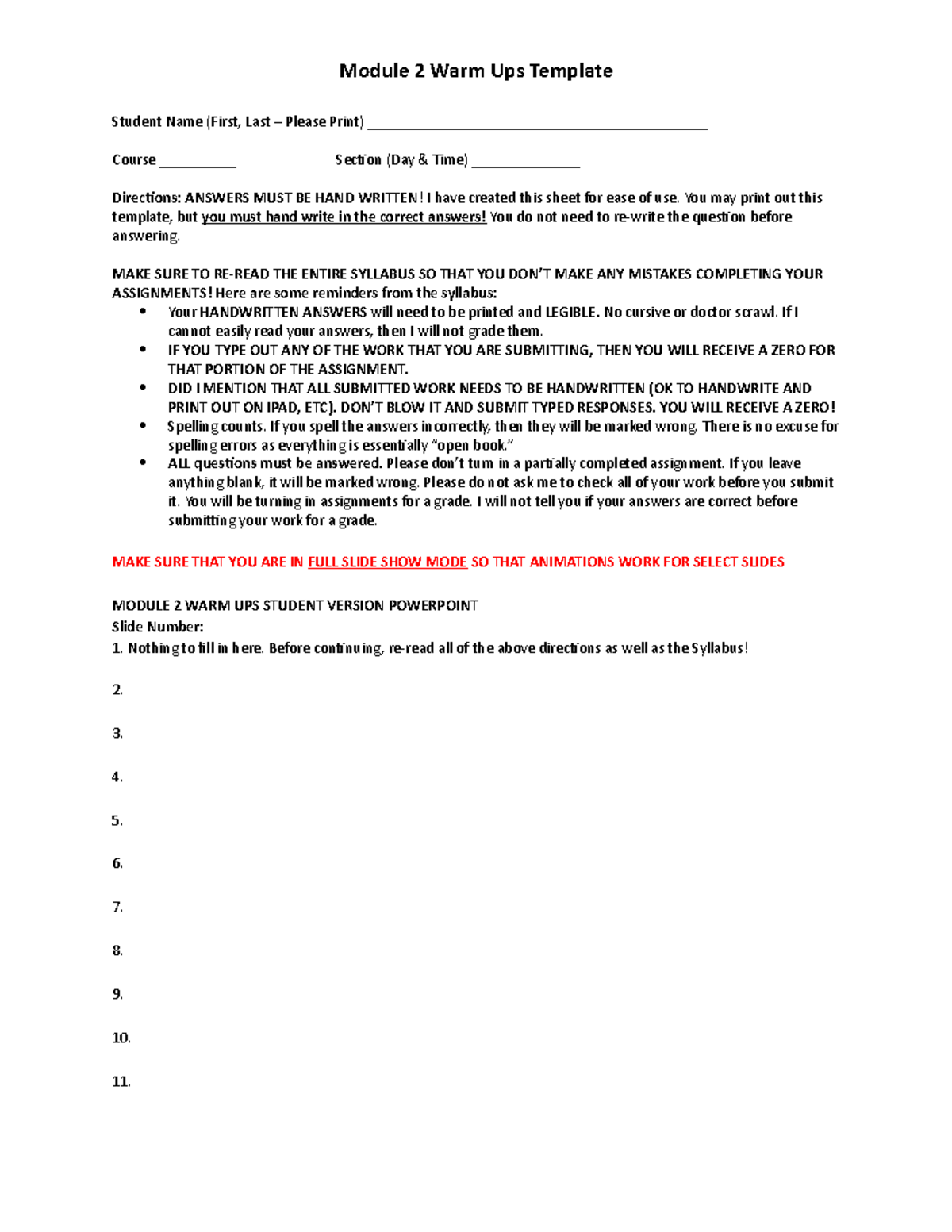 Module 2 Warm Ups Template Module 2 Warm Ups Template Student Name