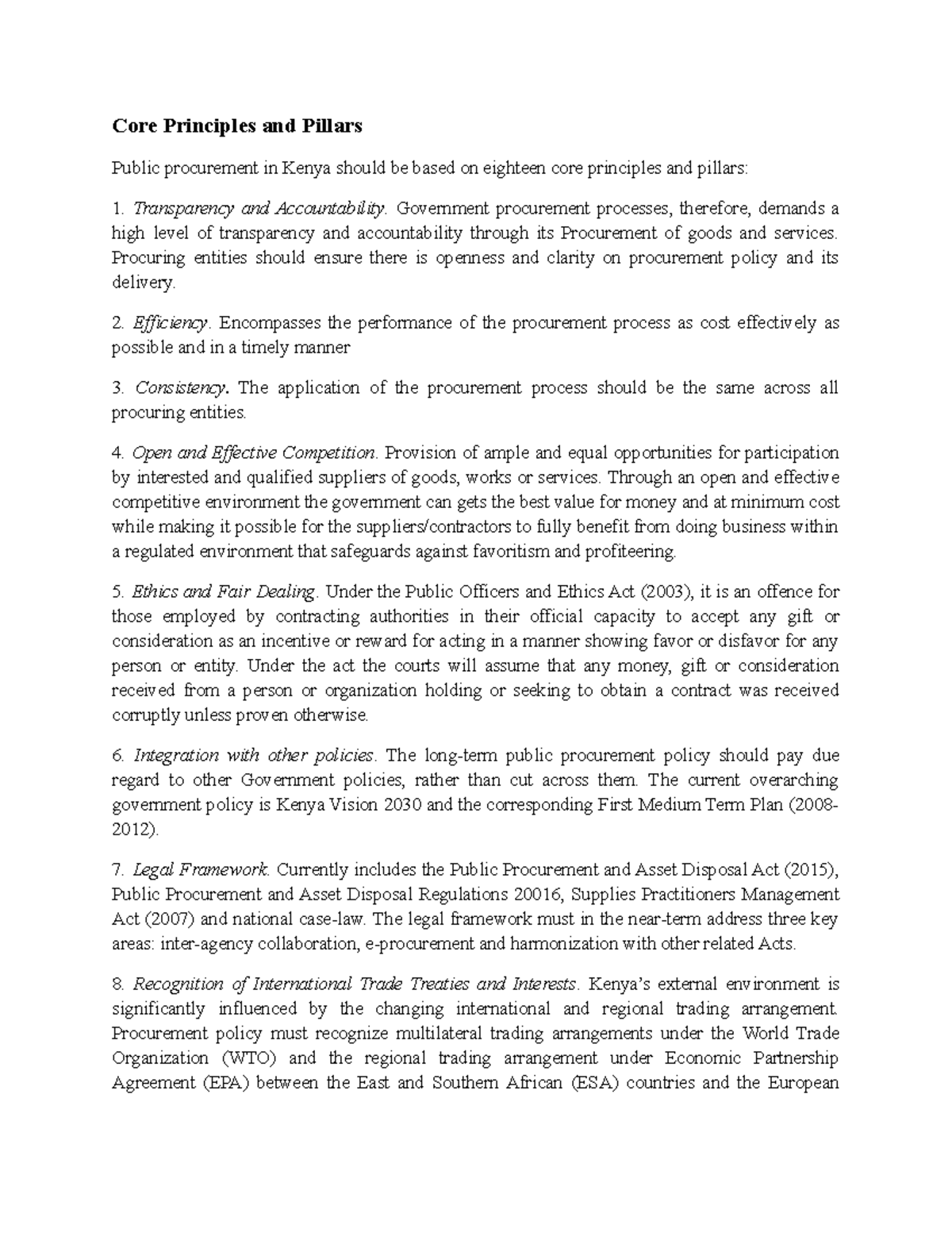 Core Principles and Pillars in public procurement - Core Principles and ...