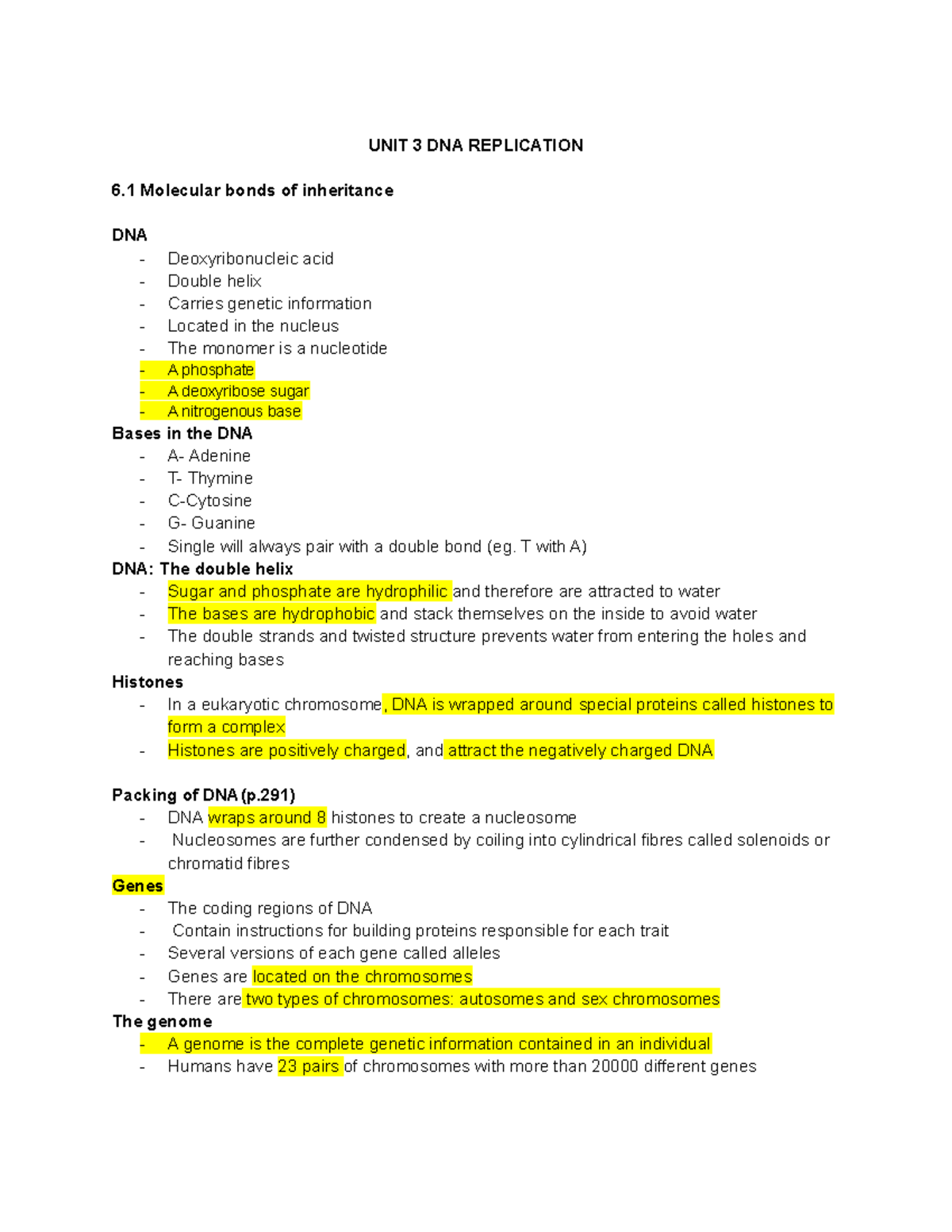 UNIT 3 DNA Replication - UNIT 3 DNA REPLICATION 6 Molecular bonds of ...