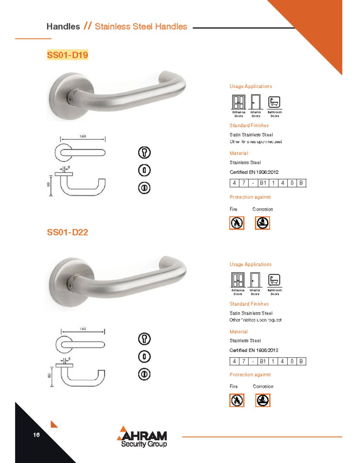 SS01-D19 - tyhdyh - SS01-D SS01-D Standard Finishes Satin Stainless Steel Standard Finishes ...