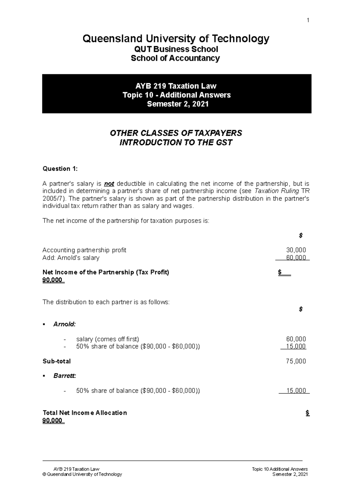 Topic 10 Tutorial Answers - AYB219 - QUT - Studocu