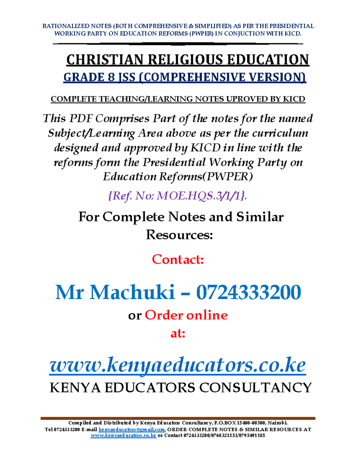 CRE Grade 8 JSS Comprehensive Notes - RATIONALIZED NOTES (BOTH ...