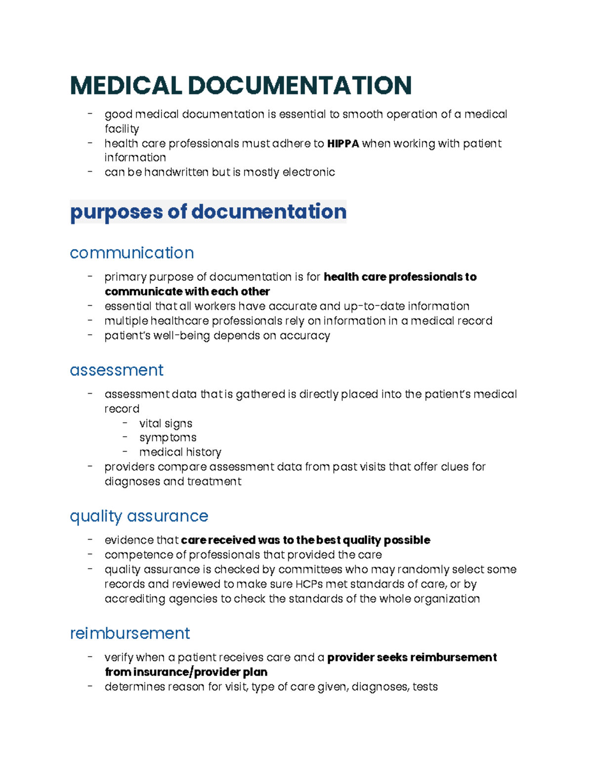 Medical documentation outline - MEDICAL DOCUMENTATION good medical ...