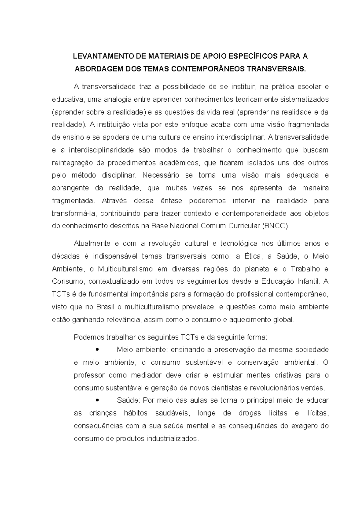 Levantamento DE Materiais DE Apoio Específicos PARA A Abordagem DOS ...