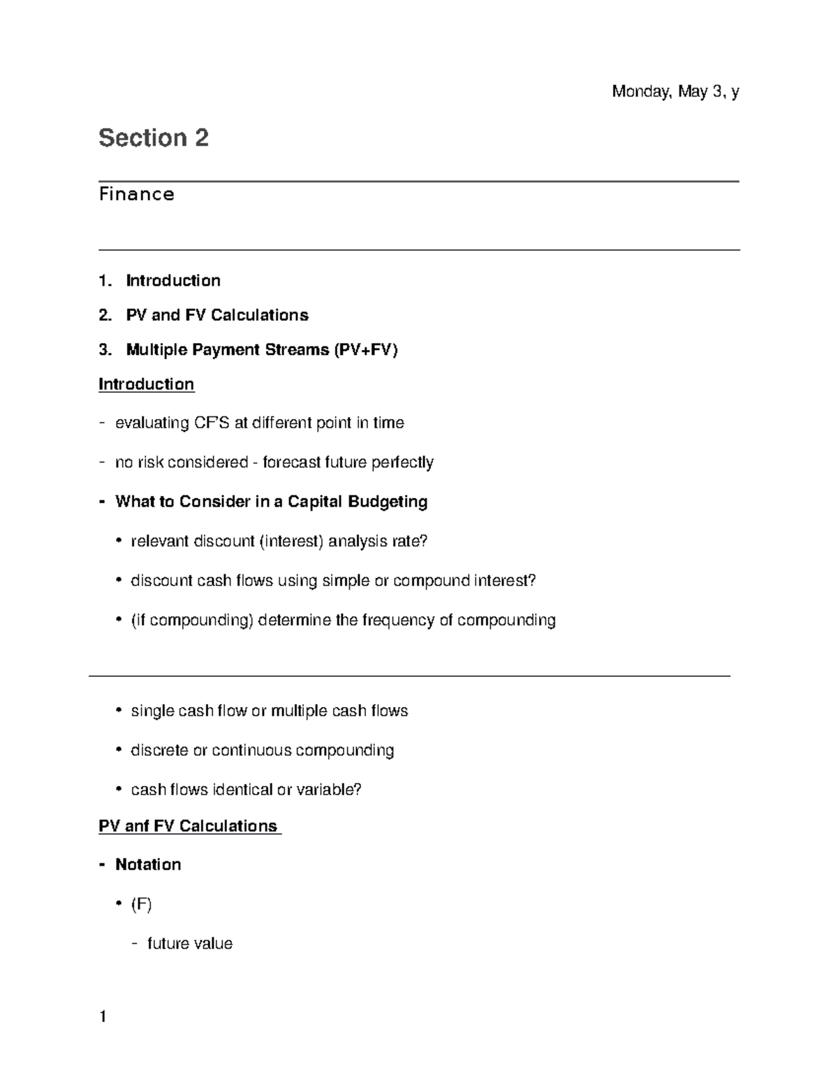 Section 2 - Lecture notes 2 - Section 2 Finance Introduction PV and FV ...