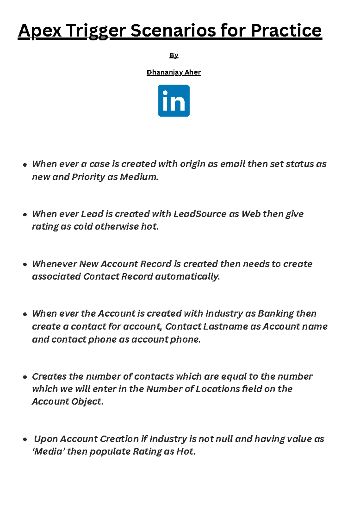 Apex Trigger Scenarios for Practice - Apex Trigger Scenarios for Practice By Dhananjay Aher When ...