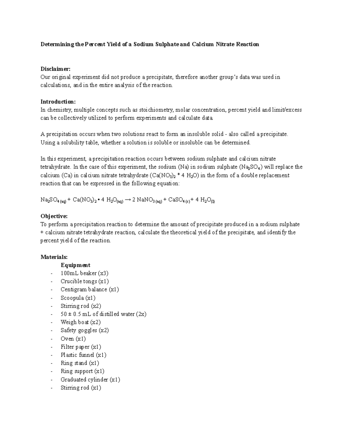 Copy of Quantitative Chemistry Cumulative Lab - BIOL 112 - UBC - Studocu