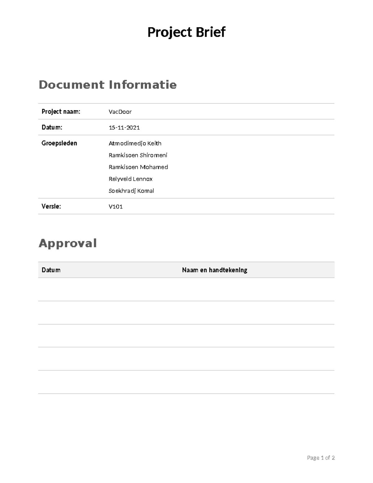Project Brief Prototype - Project Brief Document Informatie Project ...