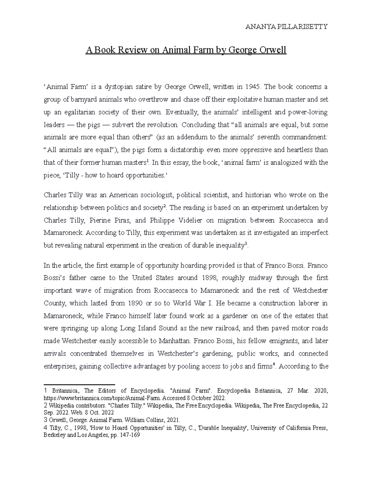 Animal Farm Review - Reflection Paper - ANANYA PILLARISETTY A Book ...