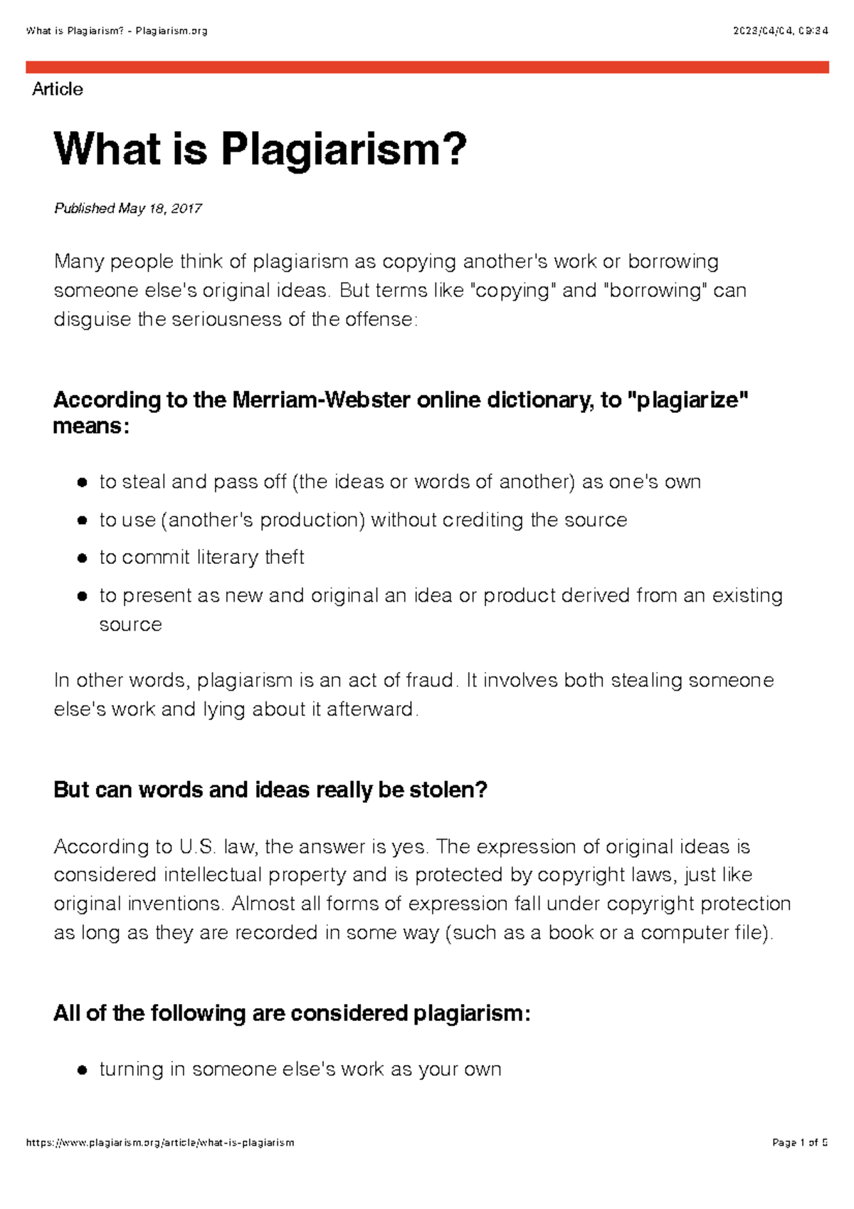 What is Plagiarism - Plagiarism - What is Plagiarism? Published May 18 ...