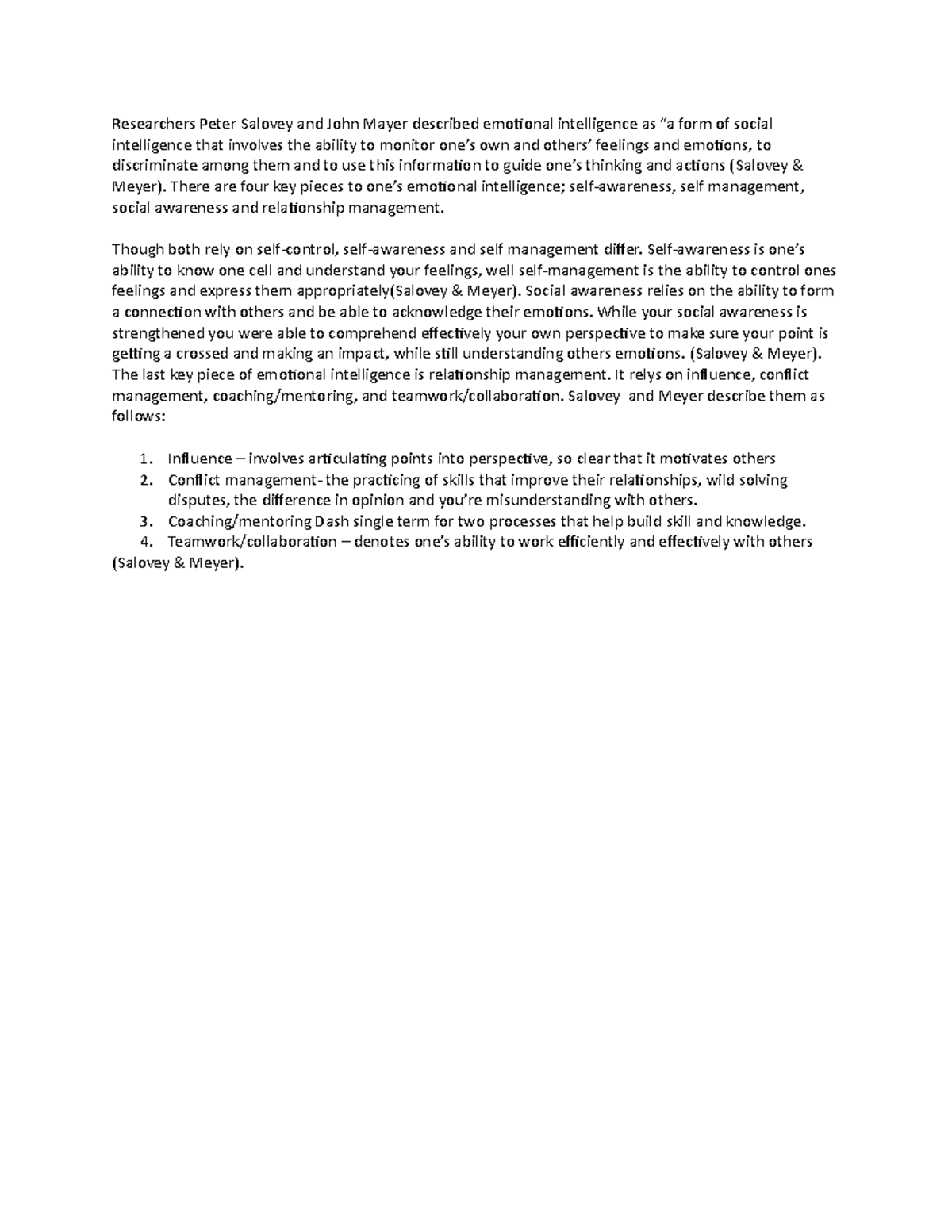 EI paper - Researchers Peter Salovey and John Mayer described emotional ...