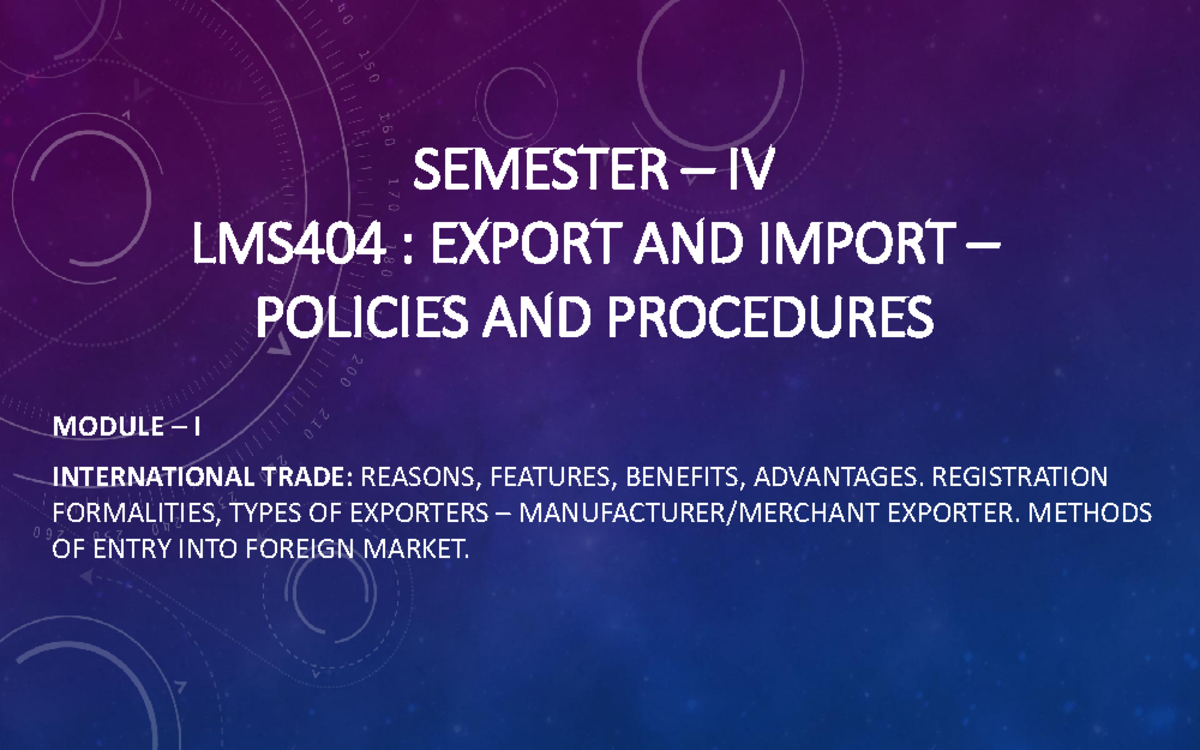 EXIM Module 1 - Logistics management in lecture notes - SEMESTER – IV ...