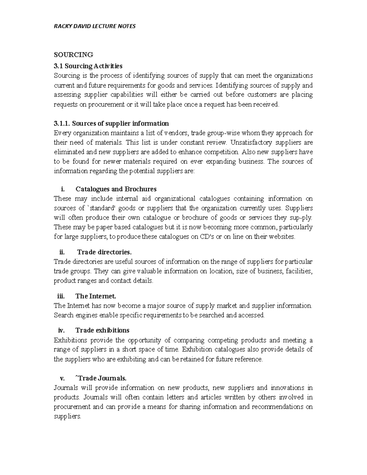 SOURCING ACTIVITIES - SOURCING 3 Sourcing Activities Sourcing is the ...