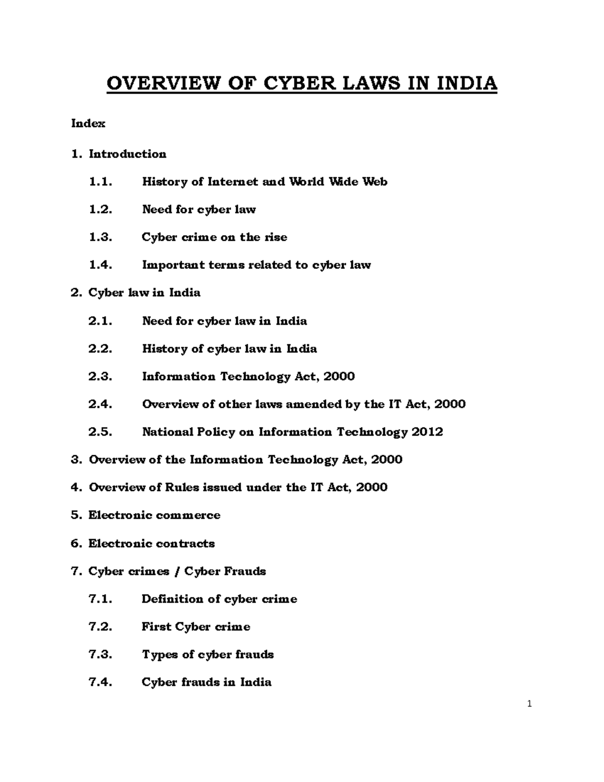 foundation of cyber law - OVERVIEW OF CYBER LAWS IN INDIA Index ...