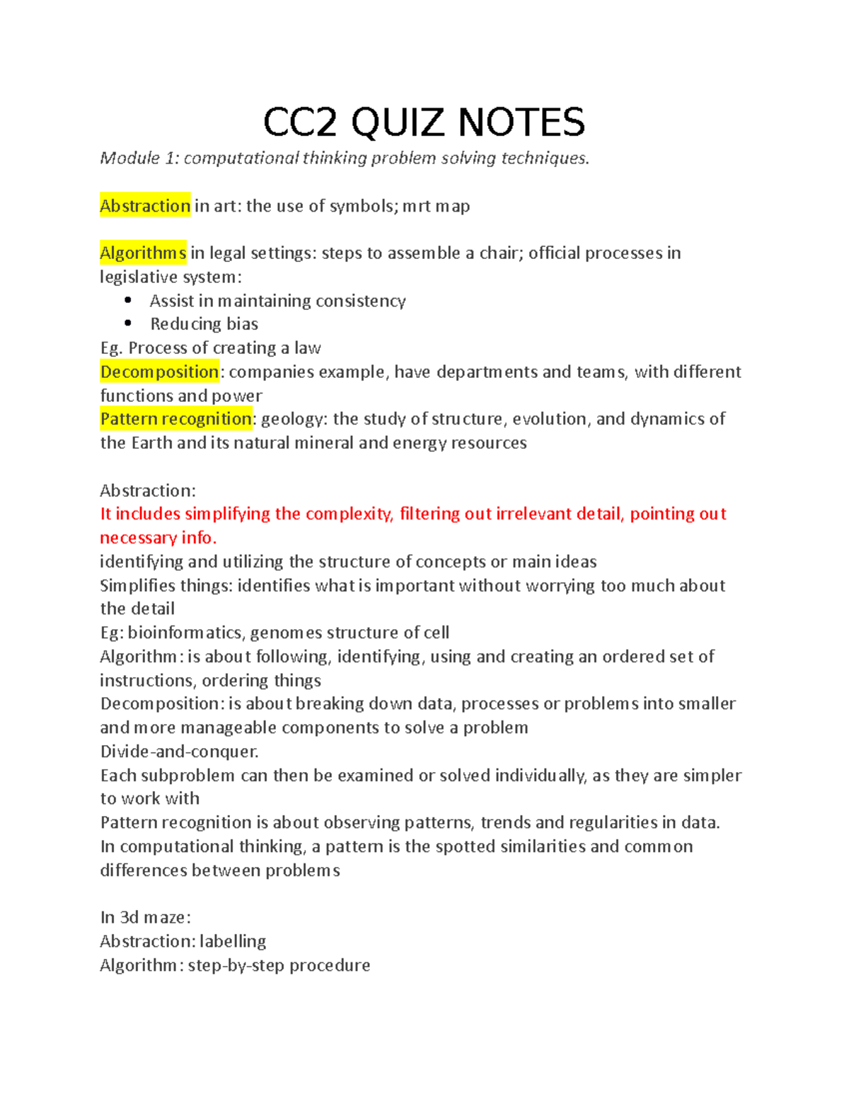 CC2 MODULE 1 NOTES - CC2 QUIZ NOTES Module 1: computational thinking ...