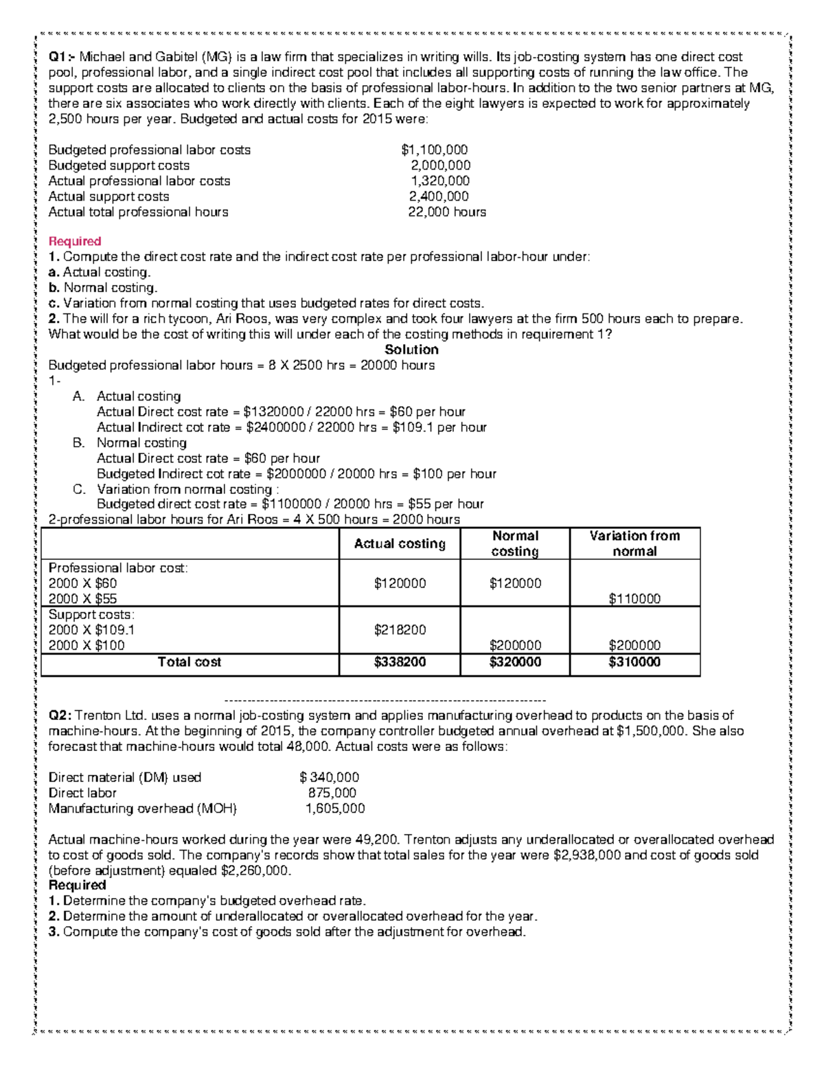 Ch 4 Job Costing Cost Accounting Job Csoting Q1 Michael And