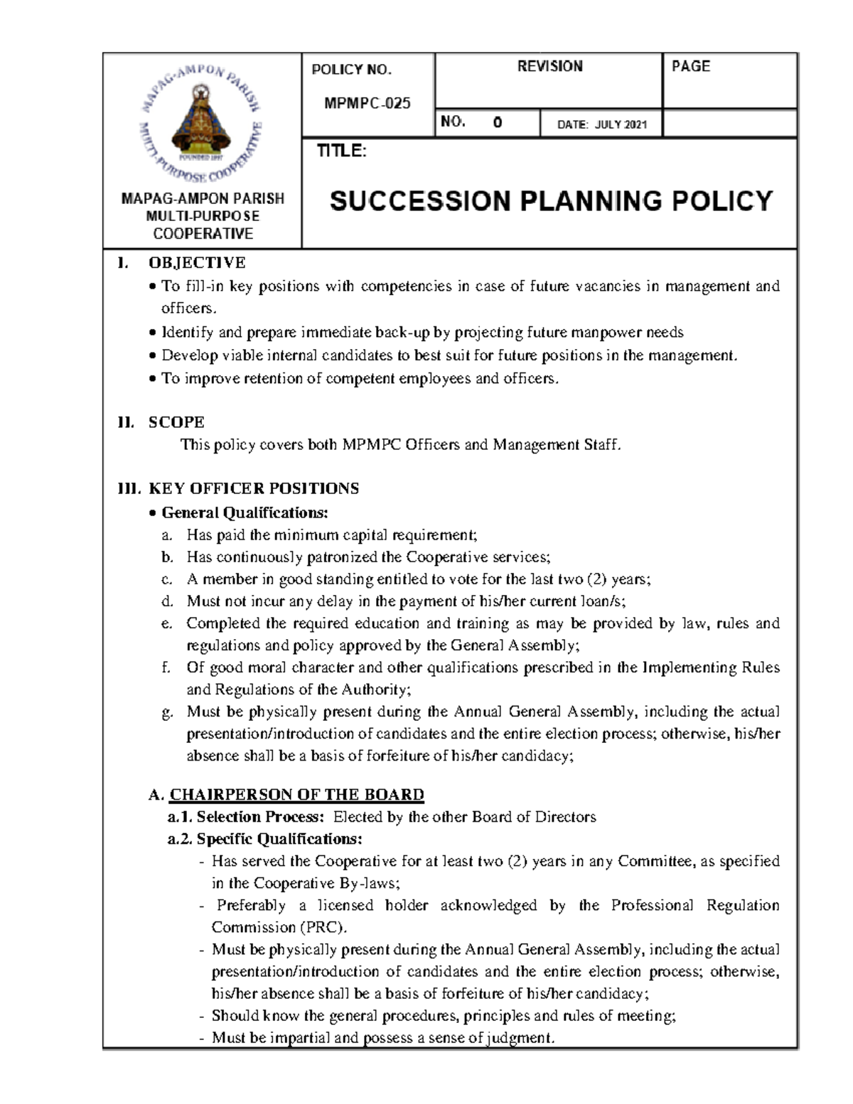 Mpmpc Succession Planning Policy - I. OBJECTIVE To fill-in key ...