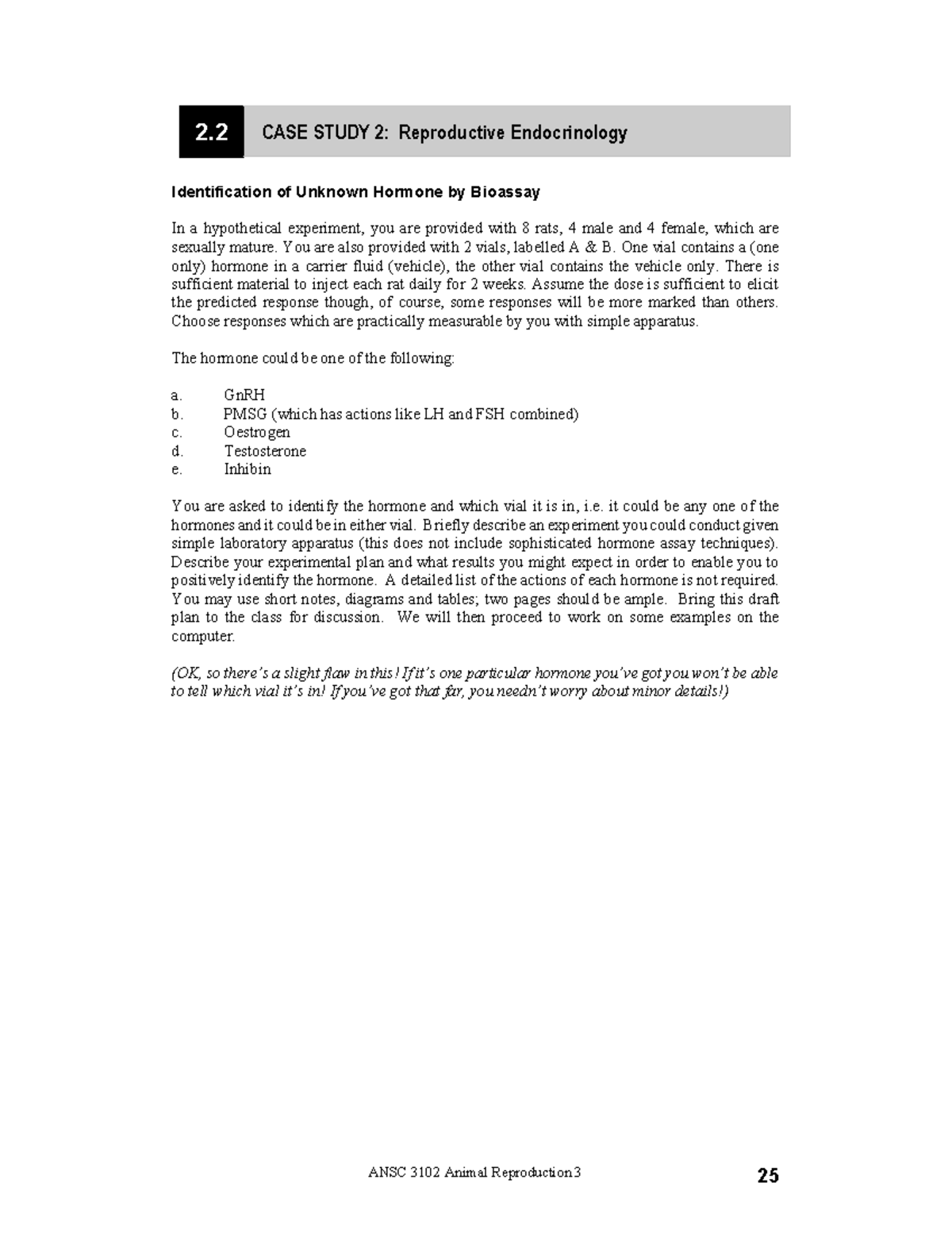 Case study 2 - Reproductive Endocrinology - ANSC 3102 Animal ...