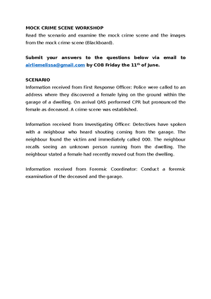 Mock Crime Scene Workshop-1 - MOCK CRIME SCENE WORKSHOP Examine the ...