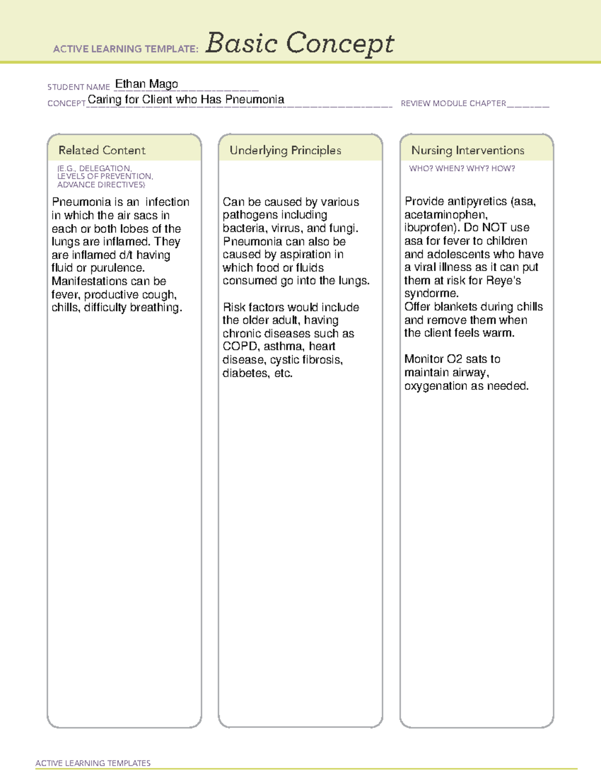 Pneumonia-Basic Concept - NURS 112 - ACTIVE LEARNING TEMPLATES Basic ...
