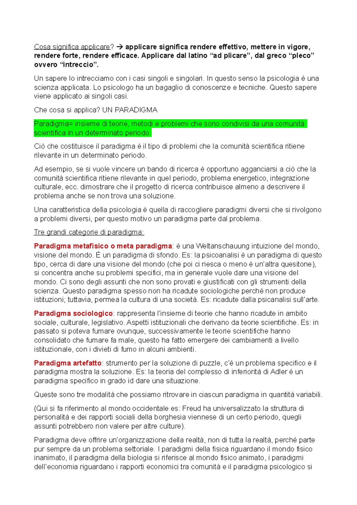 Filosofia - fondamenti - Cosa significa applicare? applicare significa ...